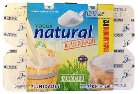 Hacendado Yogur natural azucarado Pack x g kg Cómpralo en Soysuper