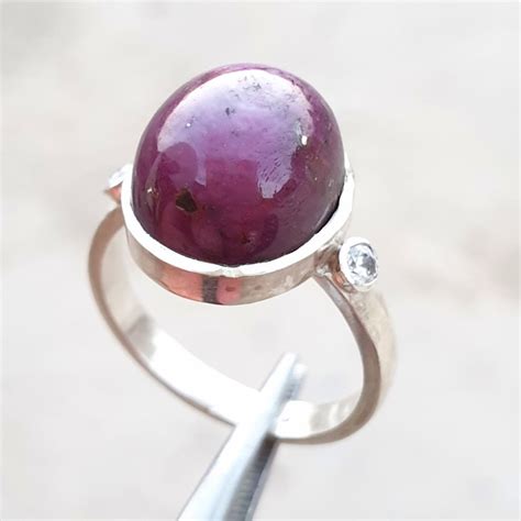 Natural Ruby Cab And Cz Ring