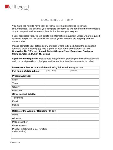 Fillable Online Data Protection Rights For Data Subjects Gov Uksample Letter For Erasure