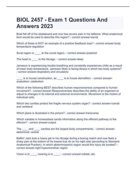 BIOL 2457 Exam 1 Questions And Answers 2023 Course 2457 Stuvia US