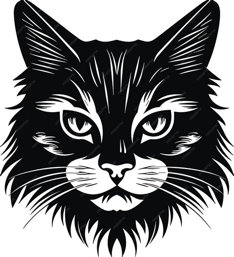 Premium Vector Cat Face Portraite Icon Black Engraving Isolated On