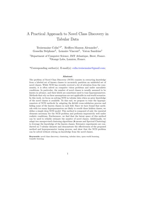 Pdf A Practical Approach To Novel Class Discovery In Tabular Data