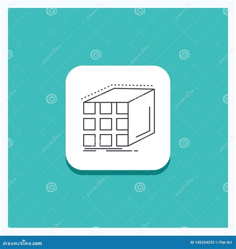 Round Button For Abstract Aggregation Cube Dimensional Matrix Line Icon Turquoise Background