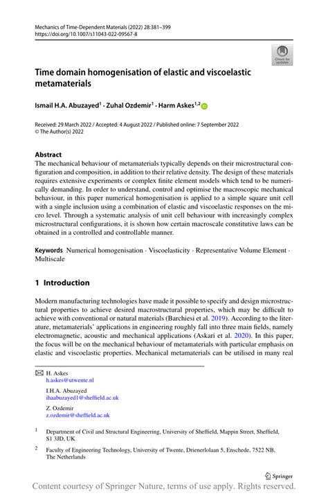 Pdf Time Domain Homogenisation Of Elastic And Viscoelastic Metamaterials