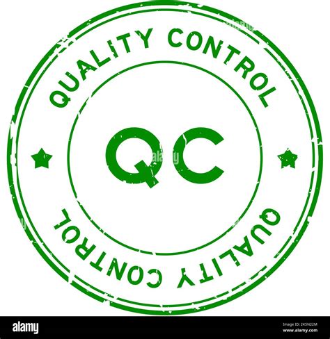 Grunge Green QC Quality Control Word Round Rubber Seal Stamp On White