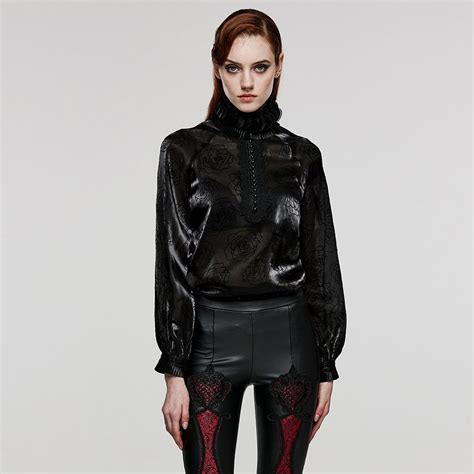 Womens Gothic Stand Collar Rose Shirt Punk Design