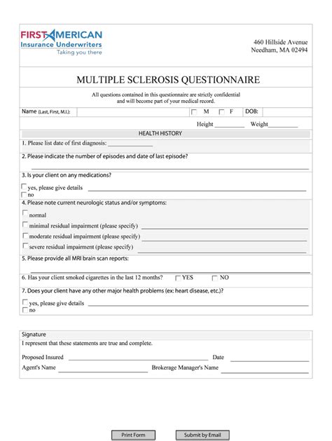 Fillable Online Multiple Sclerosis Questionnaire Faiu Fax Email Print Pdffiller