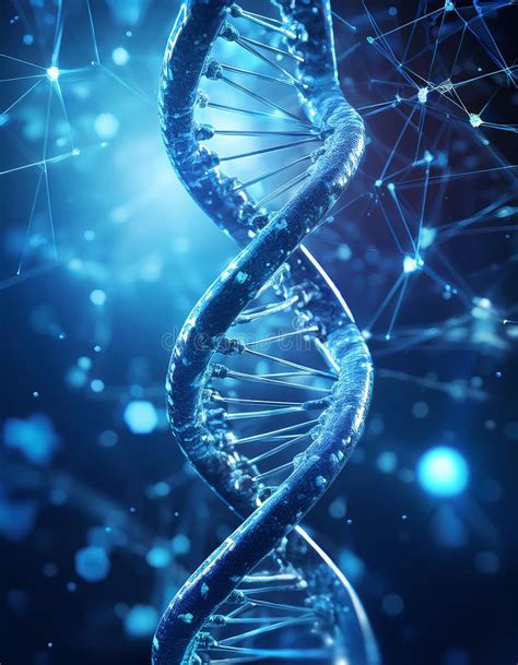 A Detailed Digital Illustration Of A Dna Double Helix Structure Glowing With Blue Light And