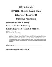 Fennig Scott EET L Inductive Reactance Lab Report ECPI University EET L Electric Circuit