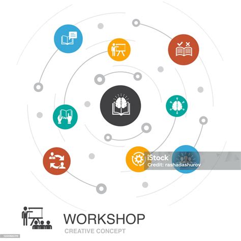 간단한 아이콘워크샵 컬러 원 컨셉 동기 부여 지식 지능 연습 등의 요소를 포함 에 대한 스톡 벡터 아트 및 기타 이미지 개념 교사 교육 관련 직업