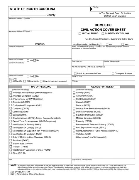Domestic Civil Action Cover Sheet Pdf Form Formspal