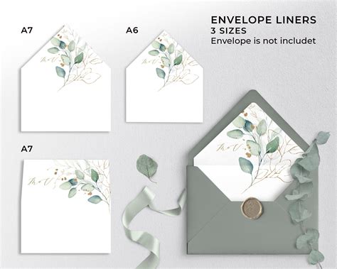 Sage Green Envelope Liner Template Greenery Eucalyptus Printable Envelope Liners Gold Eucalyptus