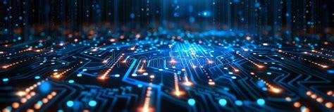 An Abstract Circuit Board With Glowing Blue And Orange Nodes Is Shown