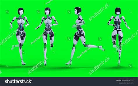 Female Sexy Robot Run Green Screen Stock Illustration 2187192733