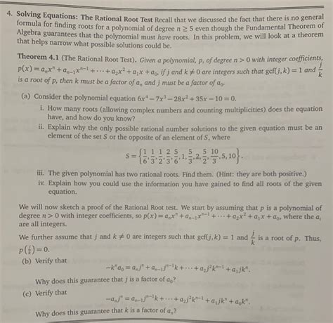 Solved 4 Solving Equations The Rational Root Test Recall