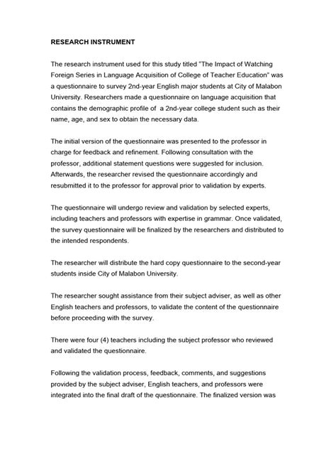 Research Instrument Download Free Pdf Questionnaire Fluency
