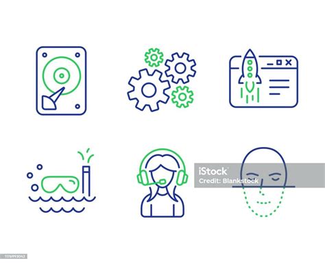 開始業務齒輪和支援圖示設置水肺潛水hdd 和麵部識別標誌向量向量圖形及更多咪高峰圖片 咪高峰 商務 圓形 Istock