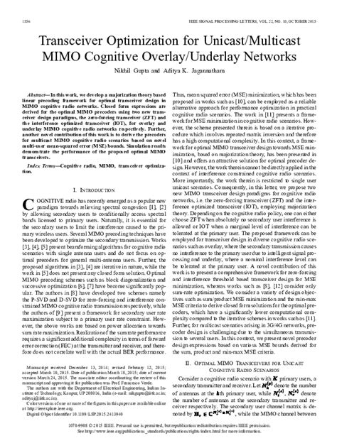 pdf transceiver optimization for unicast multicast mimo cognitive
