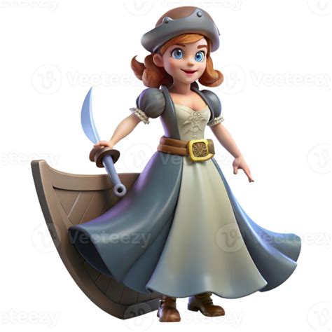 Brave Female Pirate With Sword And Shield 51223331 Png