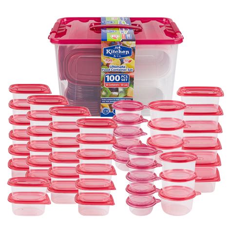 Wholesale 100pc Food Container Set Clear W Red Lid Sku 76090