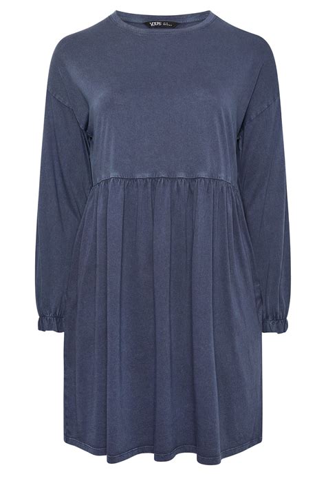 Yours Plus Size Blue Acid Wash Frill Sleeve Mini Dress Yours Clothing