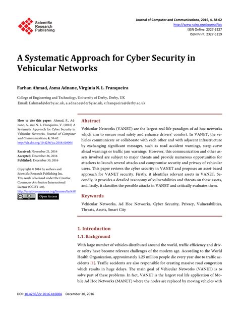Pdf A Systematic Approach For Cyber Security In Vehicular Networks