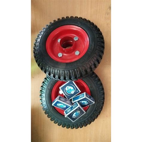 Bộ 2 Bánh xe cao su mâm thép phi 200 Fon Shing tặng 4 vòng bi 6203