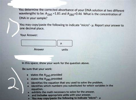 Solved You Determine The Corrected Absorbance Of Your Dna Solution At