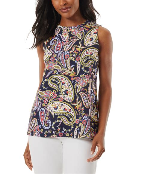 Jones New York Womens Printed Scuba Crepe Sleeveless Crew Neck A Line