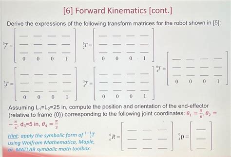 Forward Kinematics Cont Derive The Expressions Chegg