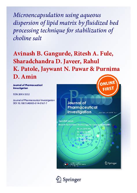 Pdf Microencapsulation Using Aqueous Dispersion Of Lipid Matrix By