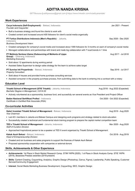 Tips Membuat Dan Contoh Cv Fresh Graduate Tanpa Pengalaman 60 Off