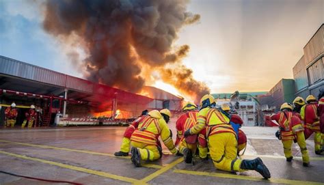 Workers Evacuate A Factory In An Orderly Manner After A Fire Breaks Out