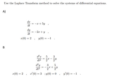 Solved Use The Laplace Transform Method To Solve The Systems Chegg