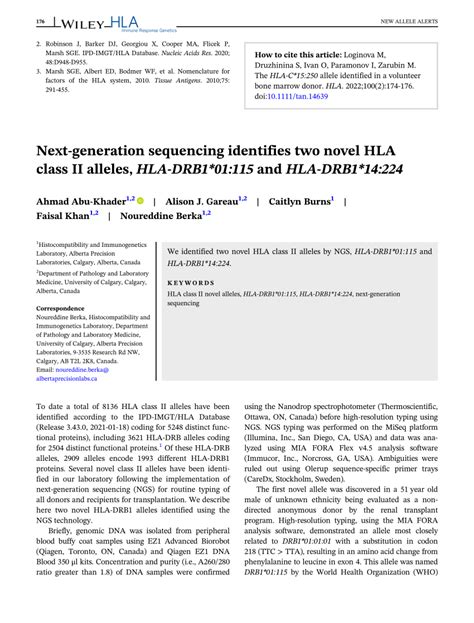 Nextgeneration Sequencing Identifies Two Novel HLA Class II Alleles HLADRB And