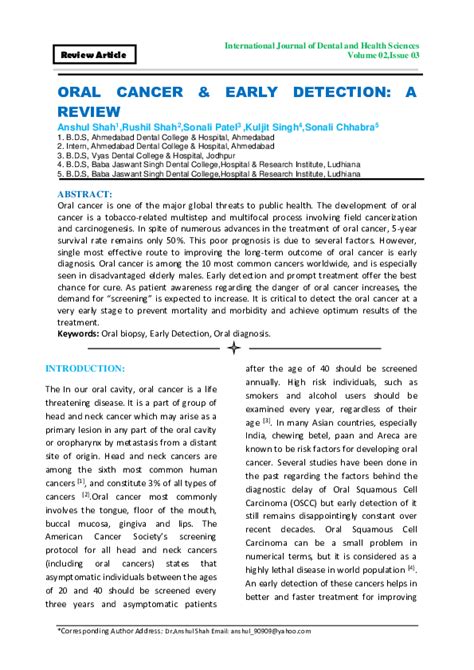 Pdf Oral Cancer And Early Detection A Review
