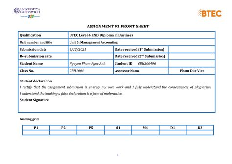 489 Assignment 01 Front Sheet Fall2020 Assignment 01 Front Sheet Qualification Btec Level 4