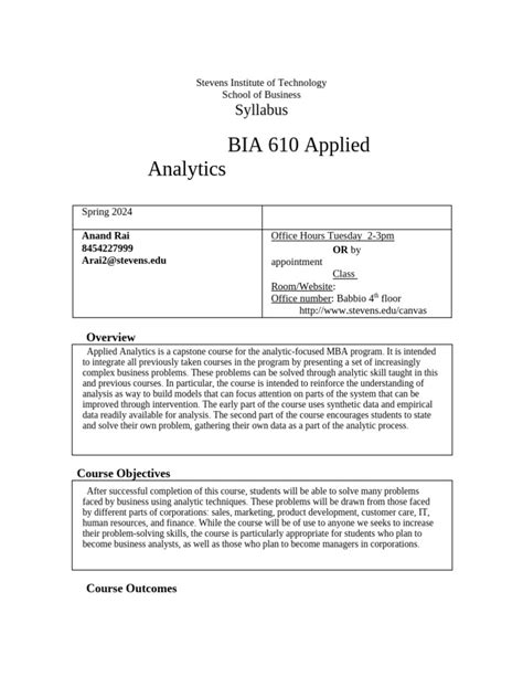 Bia610 Applied Analytics Spring 2024 Pdf Analytics Data