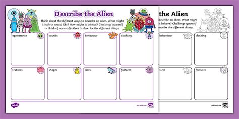 Ks1 Alien Adjectives Worksheet English Resources Twinkl