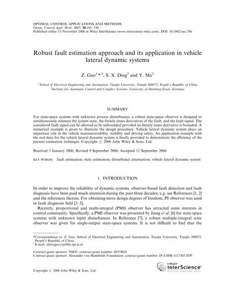 Pdf Robust Fault Estimation Approach And Its Application In Vehicle
