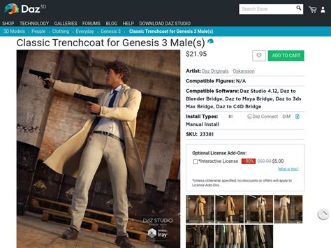 Classic Trenchcoat For Genesis 3 Male S Jay S ASSETS Collection