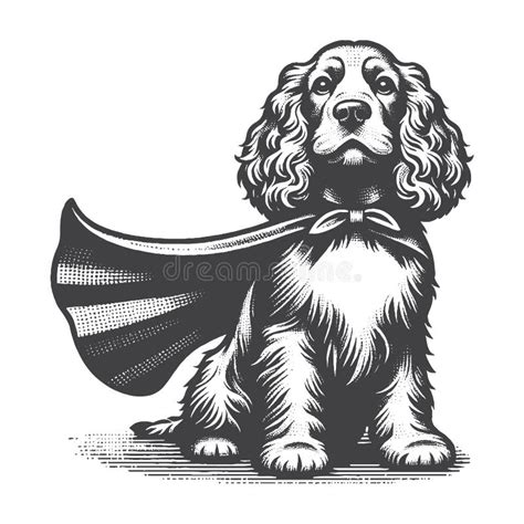 Cocker Spaniel Wearing Superhero Cape Vintage Engraved Apparel Stock Vector Illustration Of