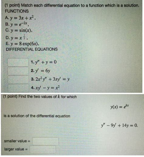 Solved Match Each Differential Equation To A Function Which