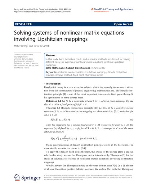 Pdf Solving Systems Of Nonlinear Matrix Equations Involving