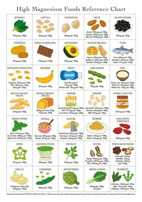 High Magnesium Foods Poster List Guide Printable Downloads