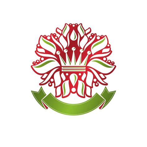 백합 꽃과 황실 왕관으로 만든 복고풍 빈티지 휘장 벡터 제품 품질 아이디어 디자인 요소 Fleur De Lis 프리미엄 벡터