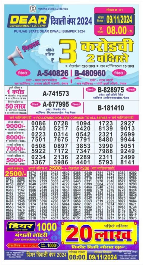 09 11 2024 6pm Punjab Dear Diwali Bumper Lottery Result Live 1st