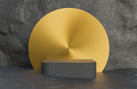 제품 프리젠 테이션을위한 검은 돌 연단과 돌 벽 배경 고급 스타일에 황금 아치 3d 모델과 일러스트 0명에 대한 스톡 사진 및 기타 이미지 Istock