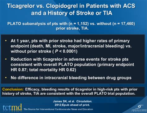 Ticagrelor Vs Clopidogrel In Patients With Acs And A History Of Stroke