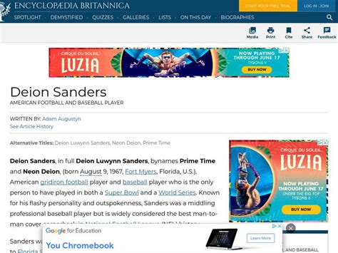 Encyclopedia Britannica Deion Sanders Handout For 9th 10th Grade